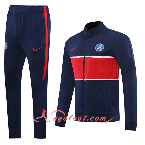 Nouveaux Ensemble Survetement Foot - Veste Pairis PSG Bleu Rouge 20 21