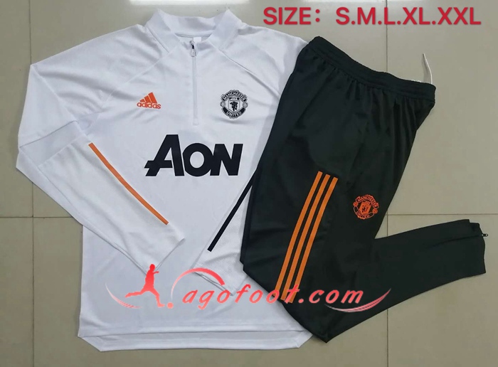 Nouveaux Ensemble Survetement de Foot Manchester United Blanc 20 21