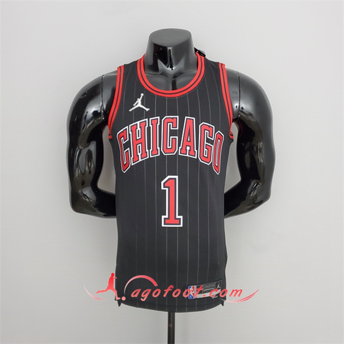Site Pour Maillot Chicago Bulls (Rose #1) Noir 75th Anniversary